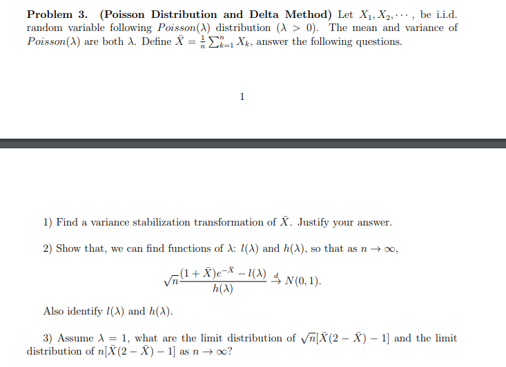 Problem 3. (Poisson Distribution and Delta Method) | Chegg.com