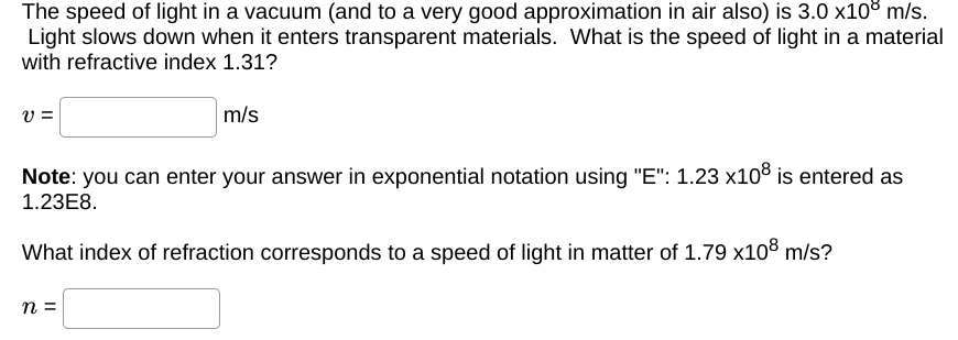 Solved The speed of light in a vacuum (and to a very good | Chegg.com