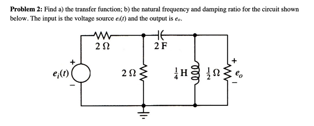 Solved Problem 2: Find a) the transfer function; b) the | Chegg.com