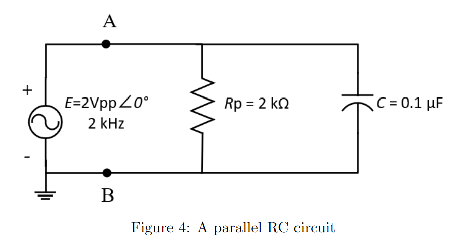 Solved A + E=2Vpp 20° 2 kHz Rp = 2 ks2 C = 0.1 uF - В B | Chegg.com