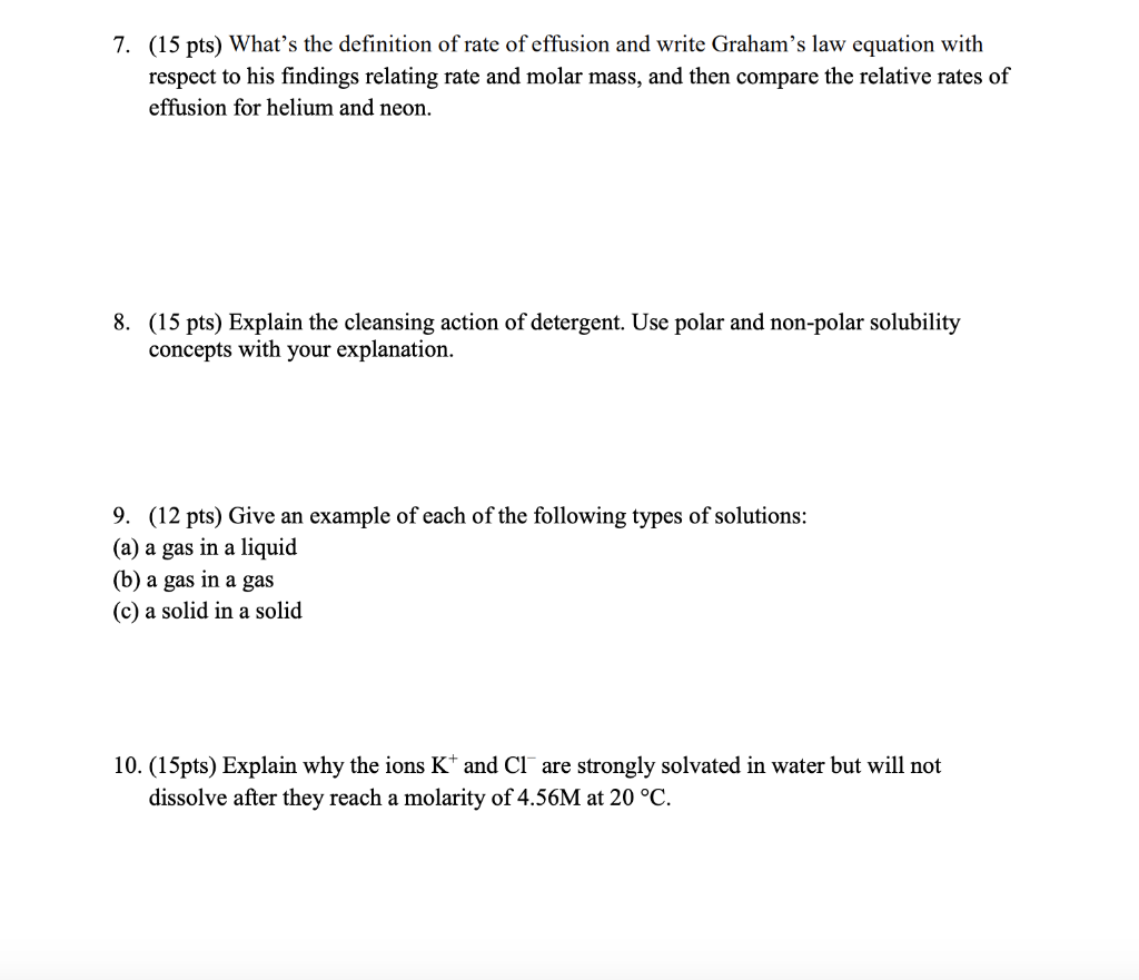 Solved 7. (15 pts) What's the definition of rate of effusion | Chegg.com
