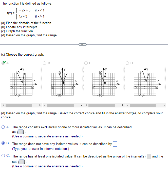 Solved (d) ﻿Based on the graph, find the range. Select the | Chegg.com