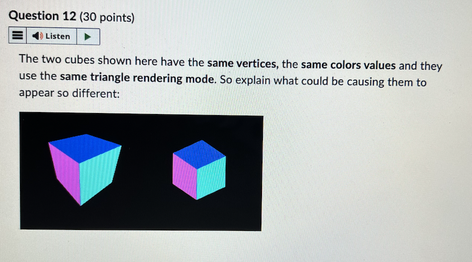 Solved The two cubes shown here have the same vertices, the | Chegg.com