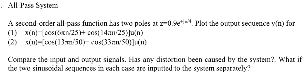 Solved · All-Pass System A second-order all-pass function | Chegg.com
