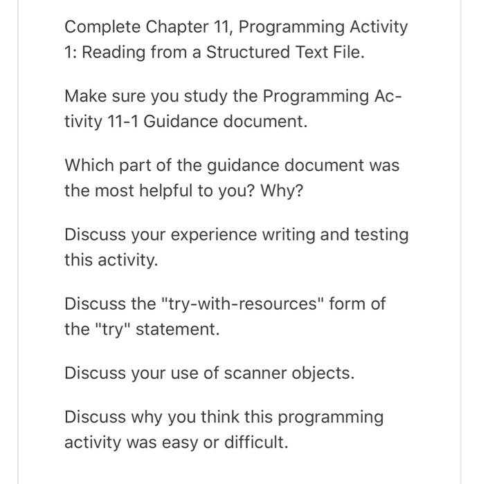 Complete Chapter 11, Programming Activity 1: Reading | Chegg.com
