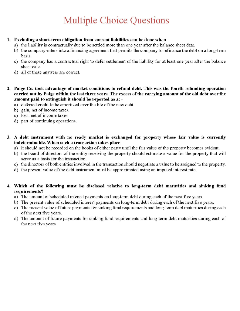 Solved Multiple Choice Questions 1. Excluding a short-term | Chegg.com