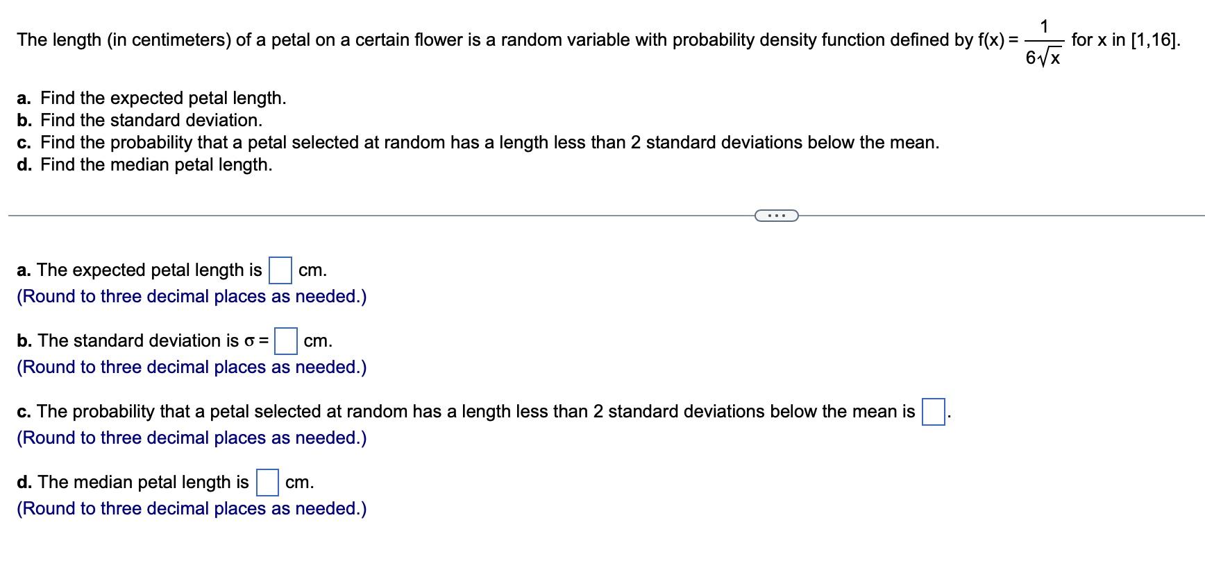 Solved The length (in centimeters) of a petal on a certain | Chegg.com