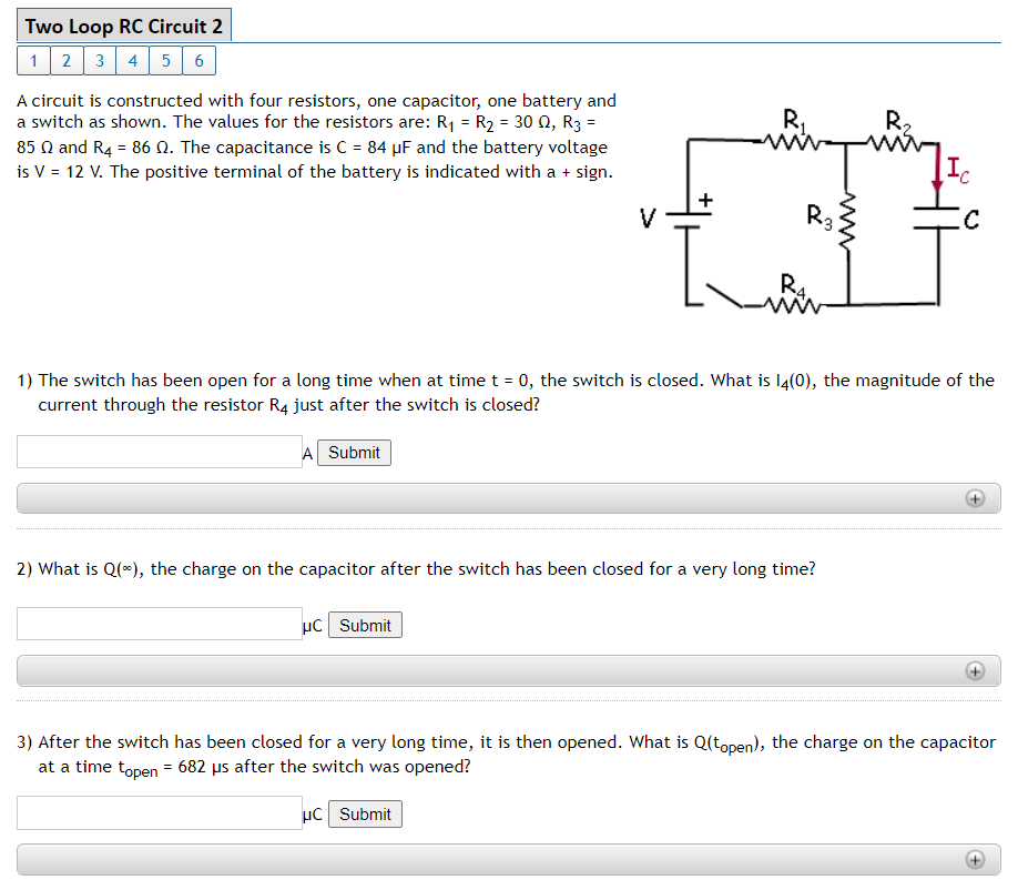 Solved Two Loop RC Circuit 2 1 2 3 4 5 6 1 A circuit is | Chegg.com