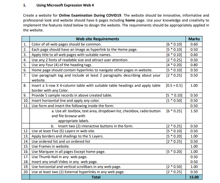 Solved 1. 0.60 Using Microsoft Expression Web 4 Create a | Chegg.com