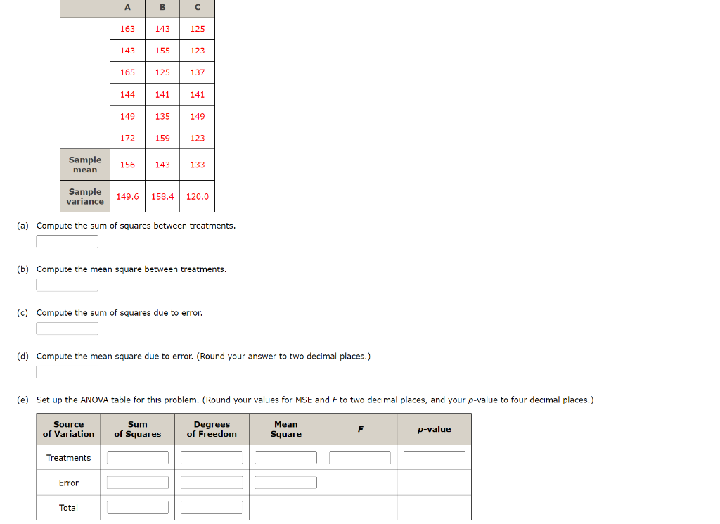 Solved (a) Compute the sum of squares between treatments. | Chegg.com