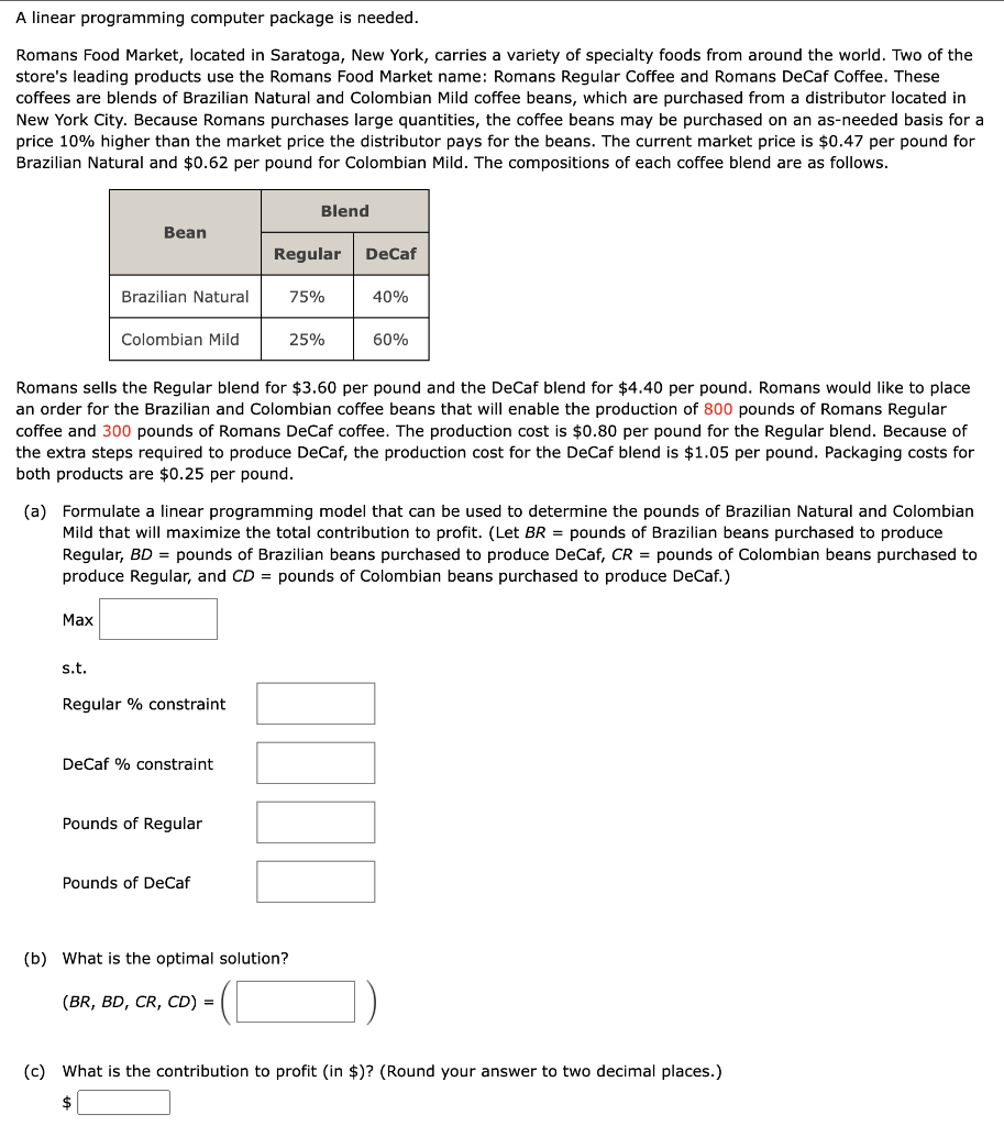 Solved A linear programming computer package is needed. | Chegg.com