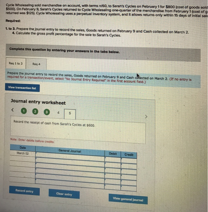 Solved Cycle Wholesaling sold merchandise on account, with | Chegg.com