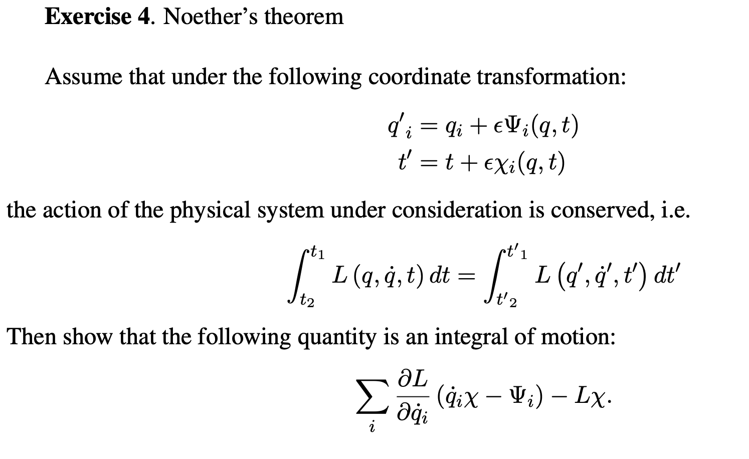 Exercise 4. Noether's theorem Assume that under the | Chegg.com