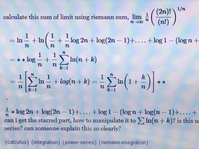 Solved calculate this sum of limit using riemann sum, lim | Chegg.com