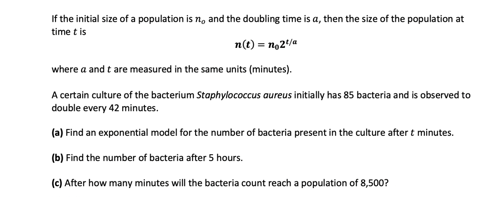Solved a If the initial size of a population is n, and the | Chegg.com