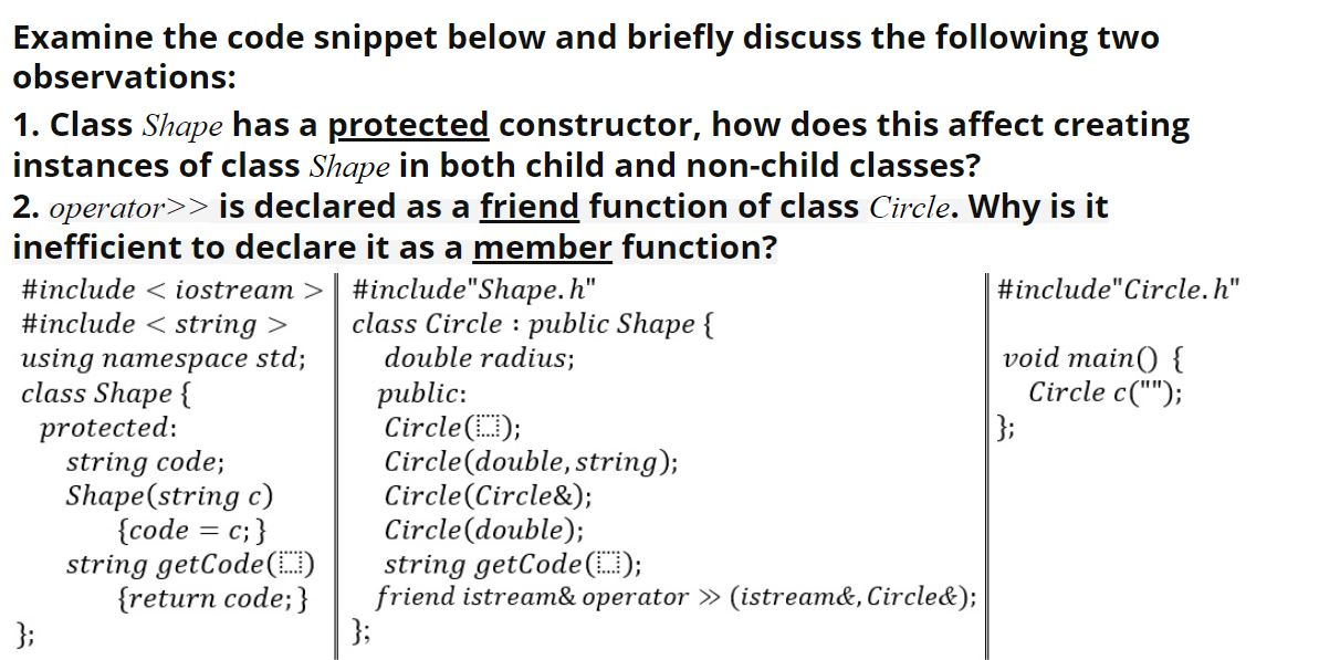 Solved Examine the code snippet below and briefly discuss | Chegg.com