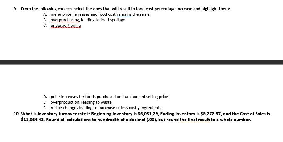 Solved 9. From the following choices, select the ones that | Chegg.com