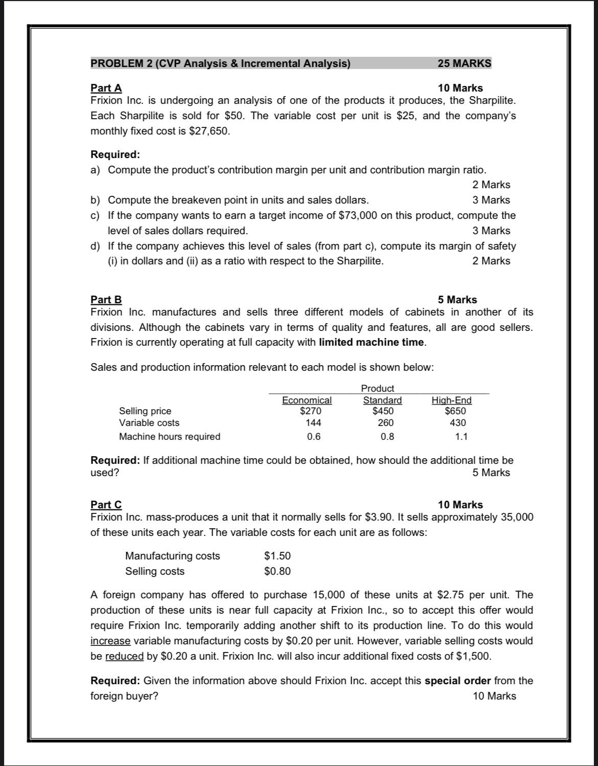 Solved PROBLEM 2 (CVP Analysis \& Incremental Analysis) 25 | Chegg.com