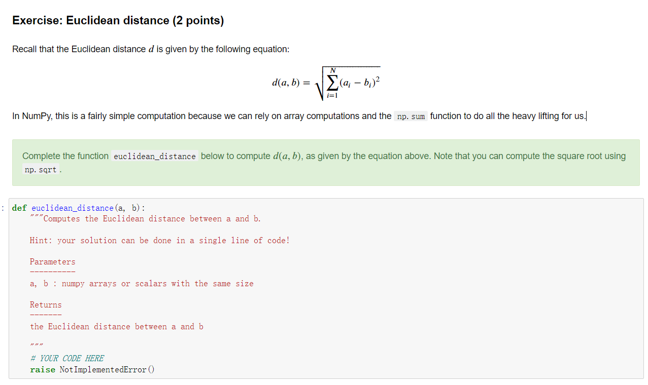 Solved Exercise: Euclidean distance (2 points) Recall that | Chegg.com