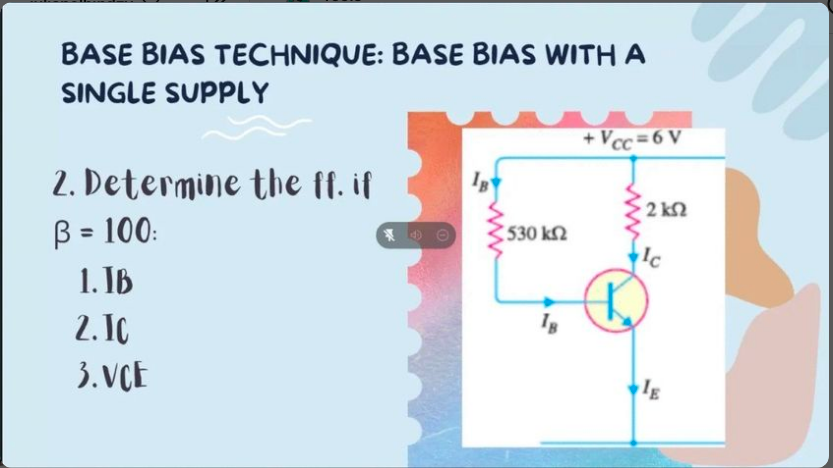 Solved BASE BIAS TECHNIQUE: BASE BIAS WITH A SINGLE SUPPLY + | Chegg.com