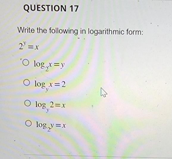[Solved]: Write the following in logarithmic form: [ beg