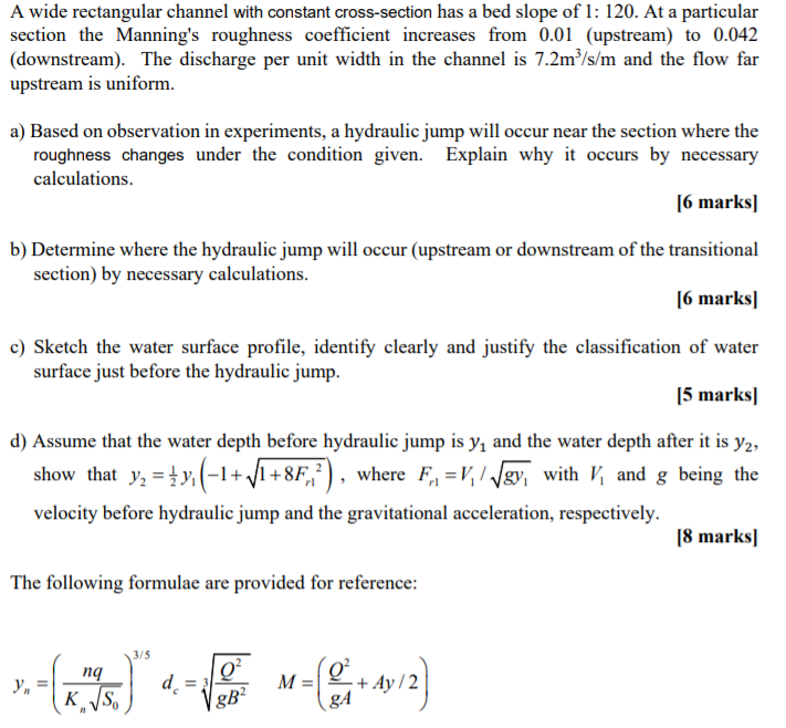 Solved A wide rectangular channel with constant | Chegg.com