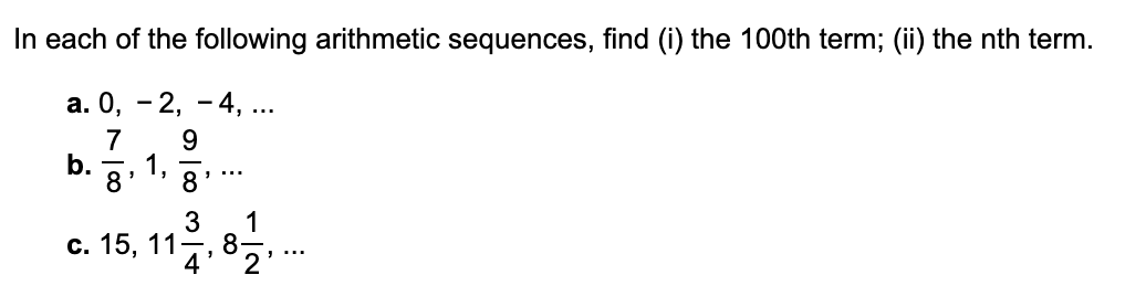 Solved In each of the following arithmetic sequences, find | Chegg.com