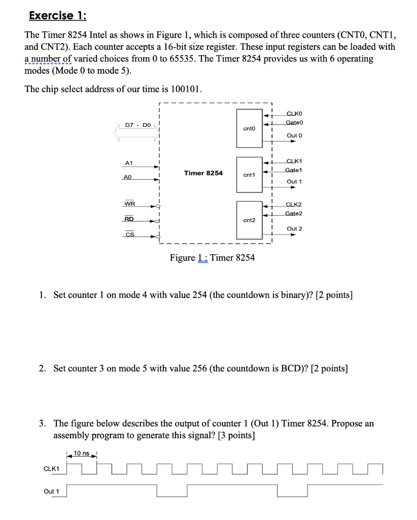 Solved Exercise 1: The Timer 8254 Intel as shows in Figure | Chegg.com