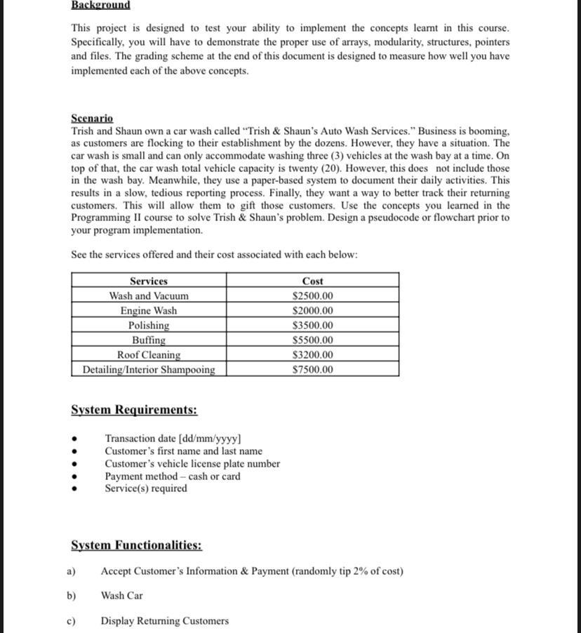 Solved Background This project is designed to test your | Chegg.com