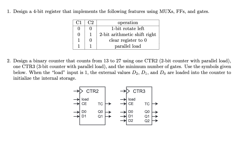 Solved 1. Design a 4-bit register that implements the | Chegg.com