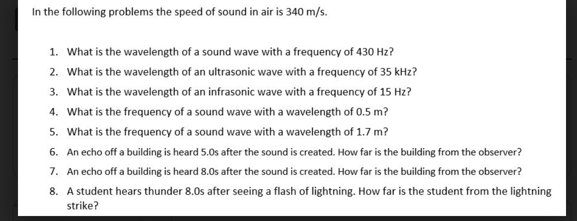Solved In the following problems the speed of sound in air | Chegg.com