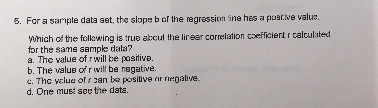 Solved 6. For a sample data set, the slope b of the | Chegg.com