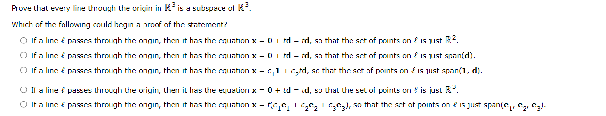 Solved Prove that every line through the origin in R3 is a | Chegg.com