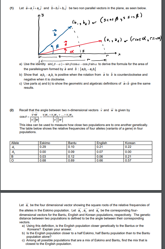 Solved (1) Let a=a1i+a2j and b=b1i+b2j be two non parallel | Chegg.com