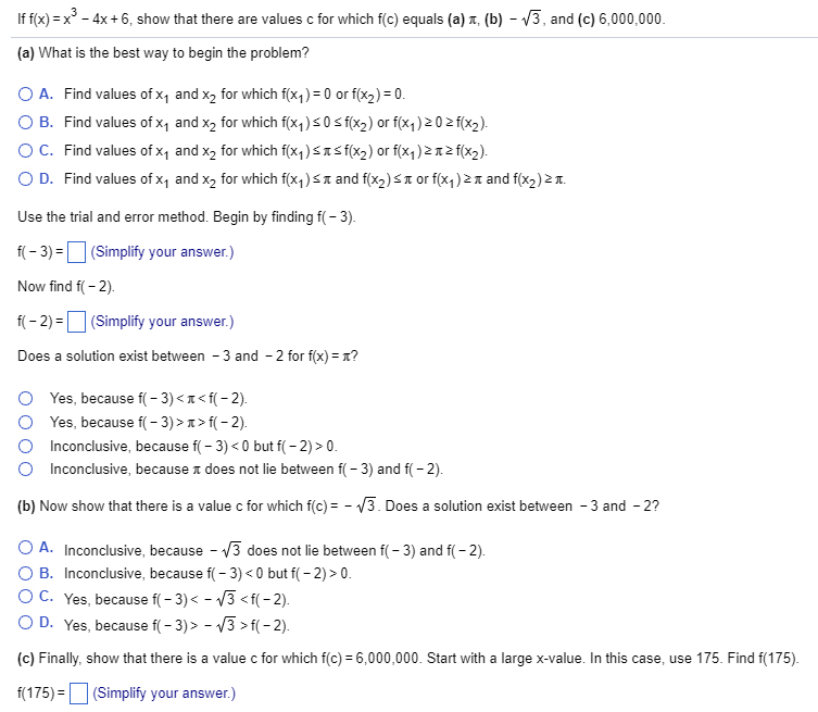 Solved If fix)-x3 - 4x+6, show that there are values c for | Chegg.com
