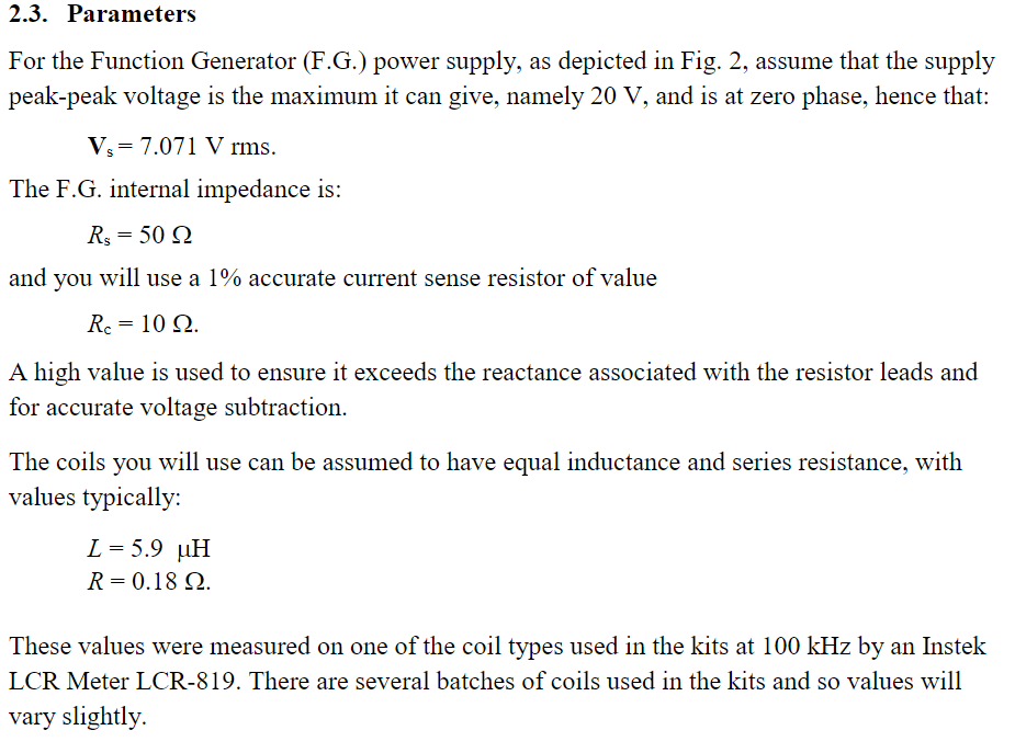 Solved 2.3. Parameters For the Function Generator (F.G.) | Chegg.com