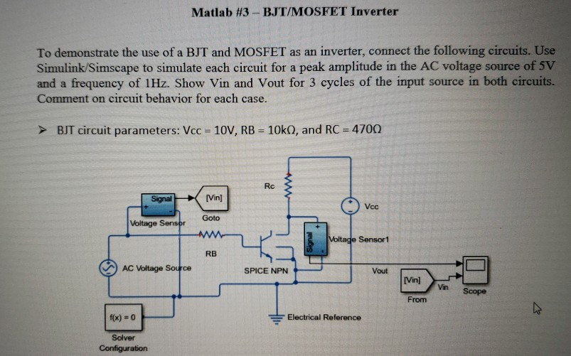 Solved Matlab #3-BJT/MOSFET Inverter To demonstrate the use | Chegg.com