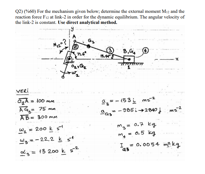 Solved (2) (%60) For the mechanism given below; determine | Chegg.com