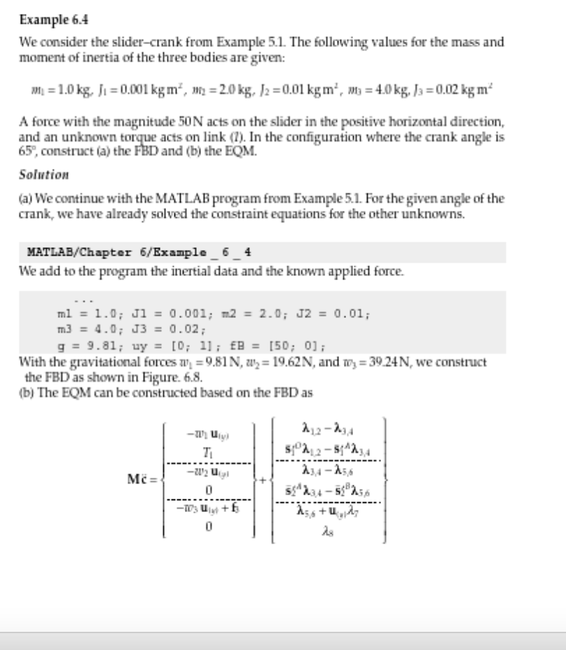 Free-Body Diagram FIGURE 6.8 FBD for the slider-crank | Chegg.com