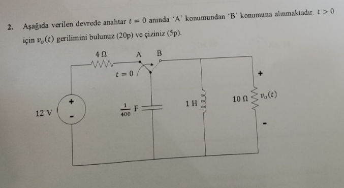 Solved Aşağıda ﻿verilen devrede anahtar t=0 anında ' A ' | Chegg.com