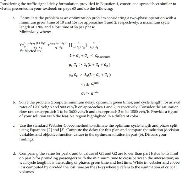 Solved Considering the traffic signal delay formulation | Chegg.com