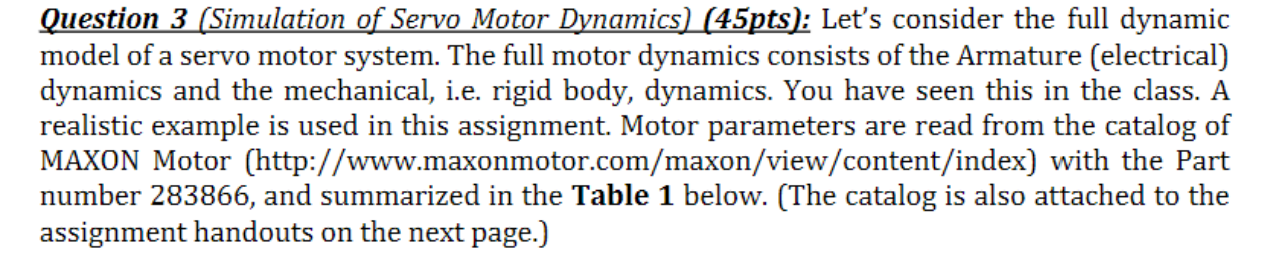 Solved Question 3 (Simulation of Servo Motor Dynamics) | Chegg.com
