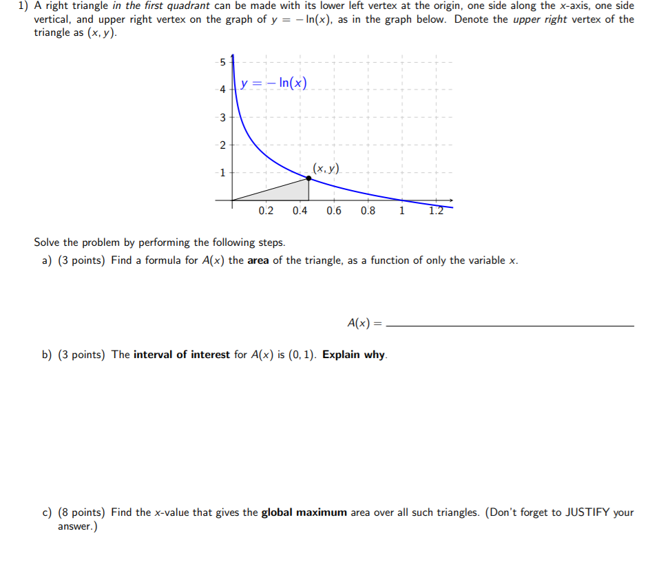Solved 1) A right triangle in the first quadrant can be made | Chegg.com