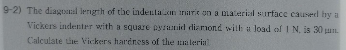 Solved 9-2) The diagonal length of the indentation mark on a | Chegg.com