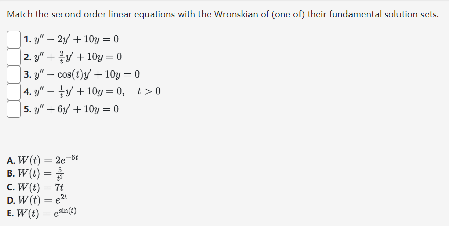 Solved Match the second order linear equations with the | Chegg.com