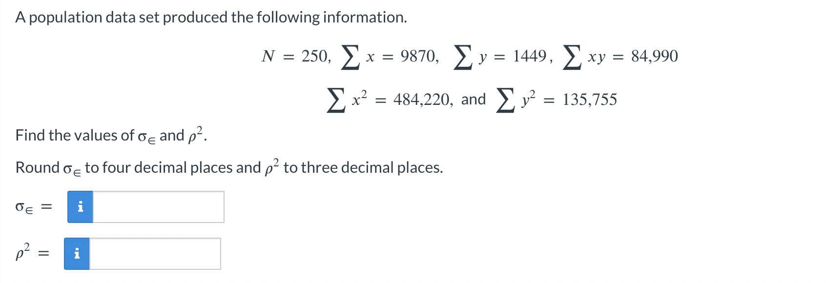 Solved A population data set produced the following | Chegg.com