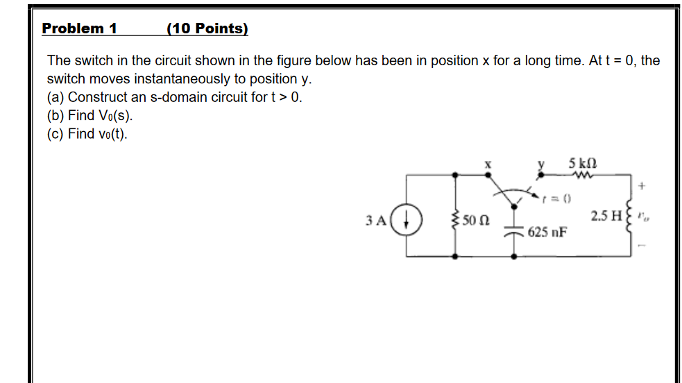 Solved Problem 1 (10 Points) The switch in the circuit shown | Chegg.com