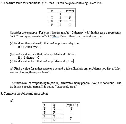 Solved 2. The truth table for conditional ("if...then...") | Chegg.com