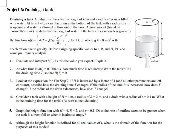 Solved Draining a tank A cylindrical tank with a height of H | Chegg.com