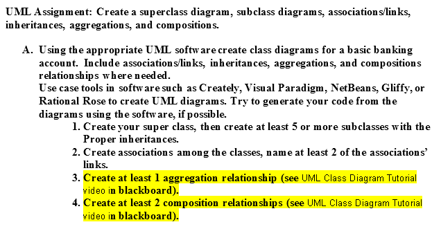 Solved UML Assignment: Create a superclass diagram, subclass | Chegg.com